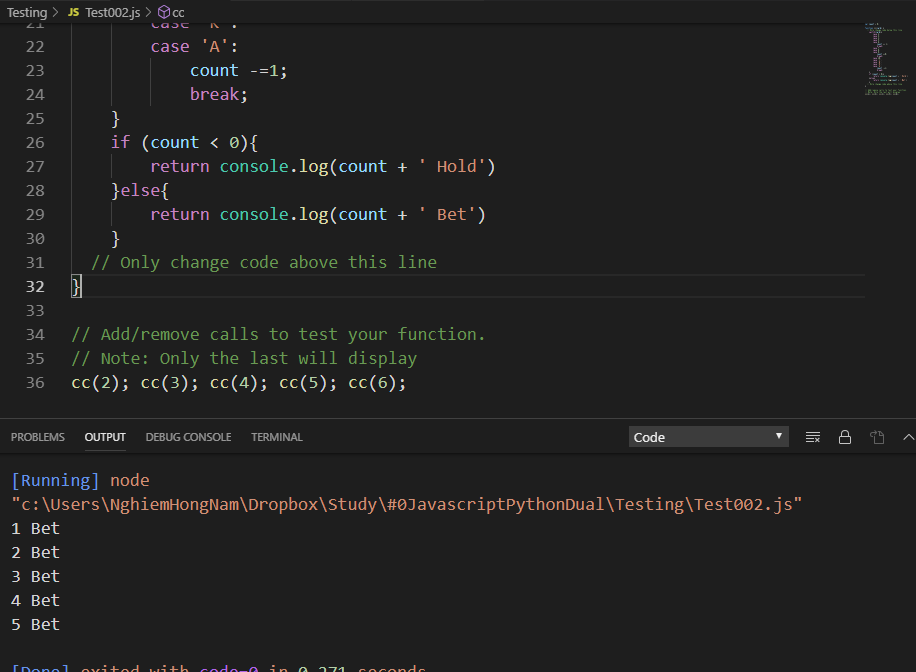 Counting Cards + My code works but I cannot pass the challenge ...