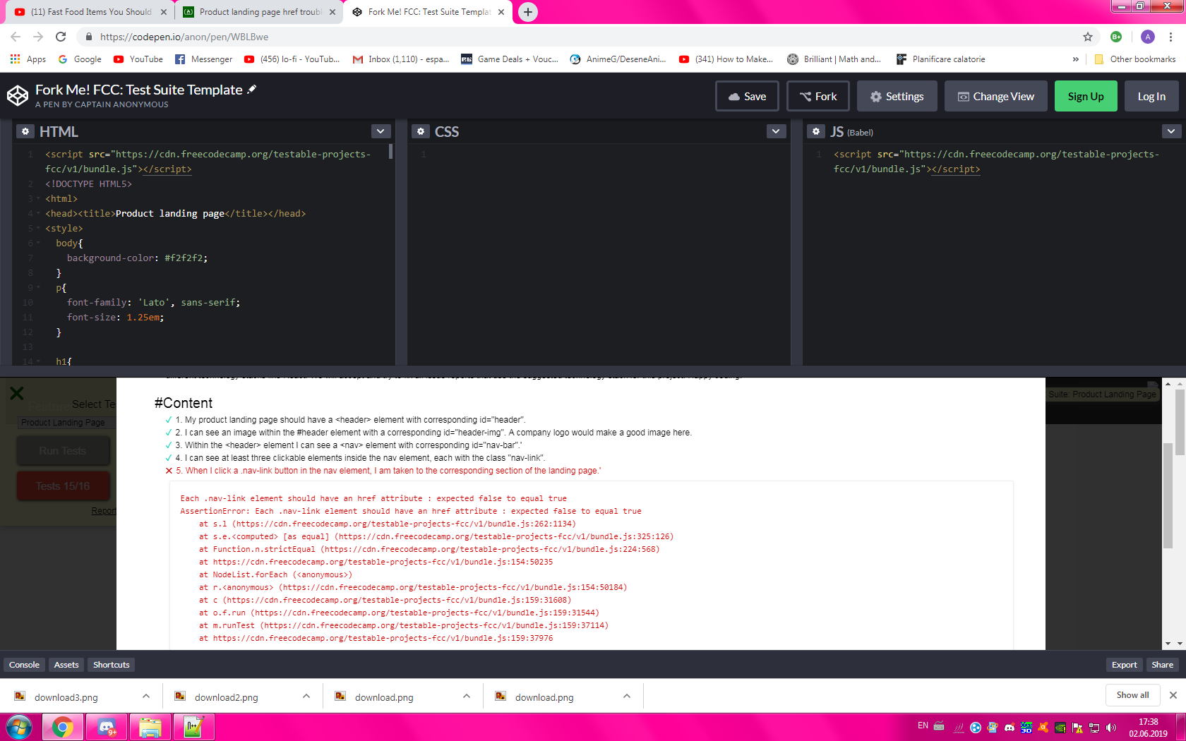 Product landing page href trouble When I click a .nav-link button in ...